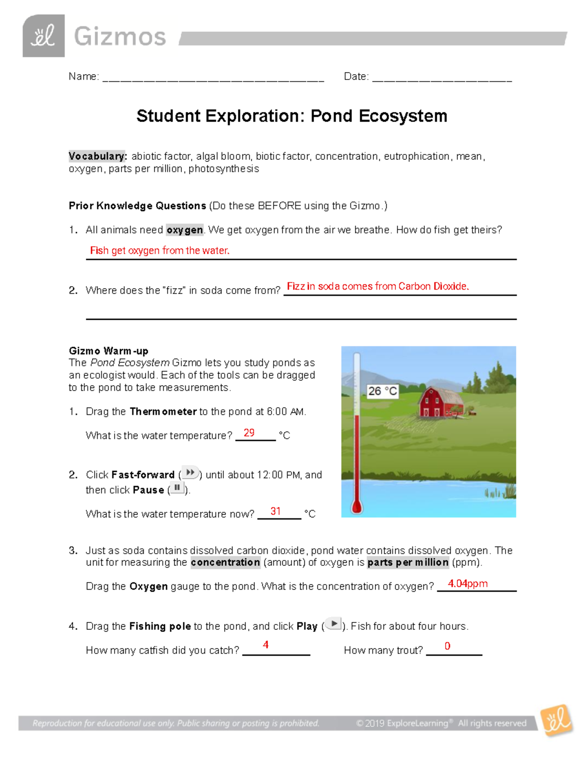 Gizmos Student Exploration - Pond Ecosystems - Name