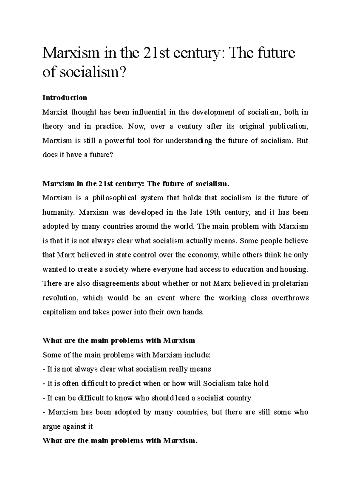 Marxism in the 21st century: The future of socialism? - Marxism in the ...