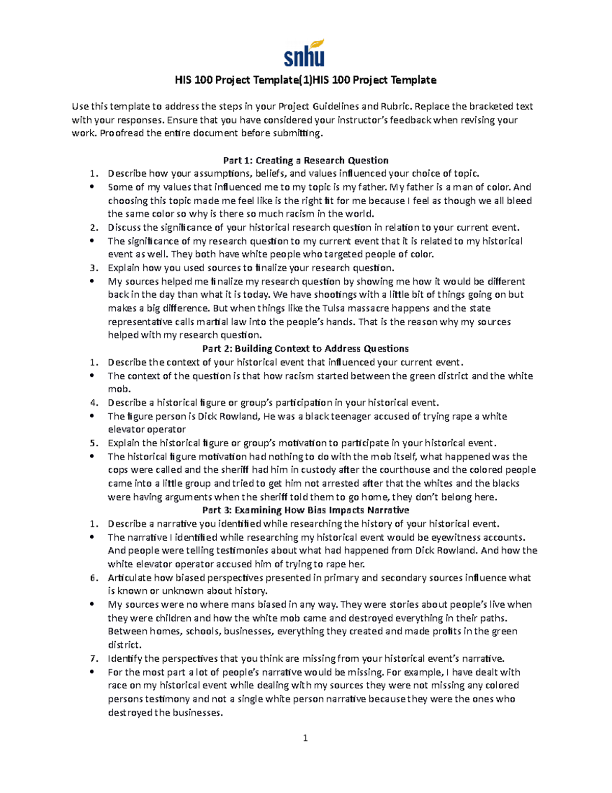 HIS 100 Harry Angelo Week 7 - HIS 100 Project Template(1)HIS 100 ...
