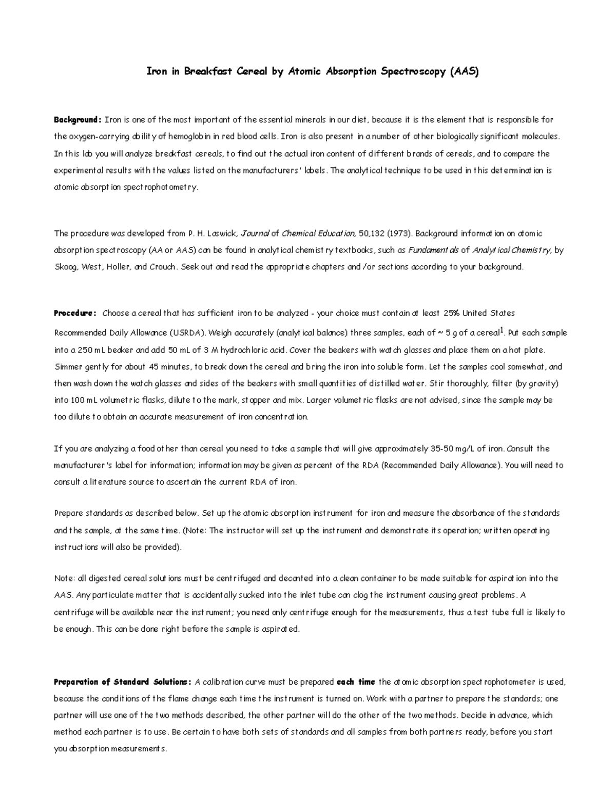 Iron Cereal Experiment 7 explanation - CHEM1601 - Vandy - Studocu
