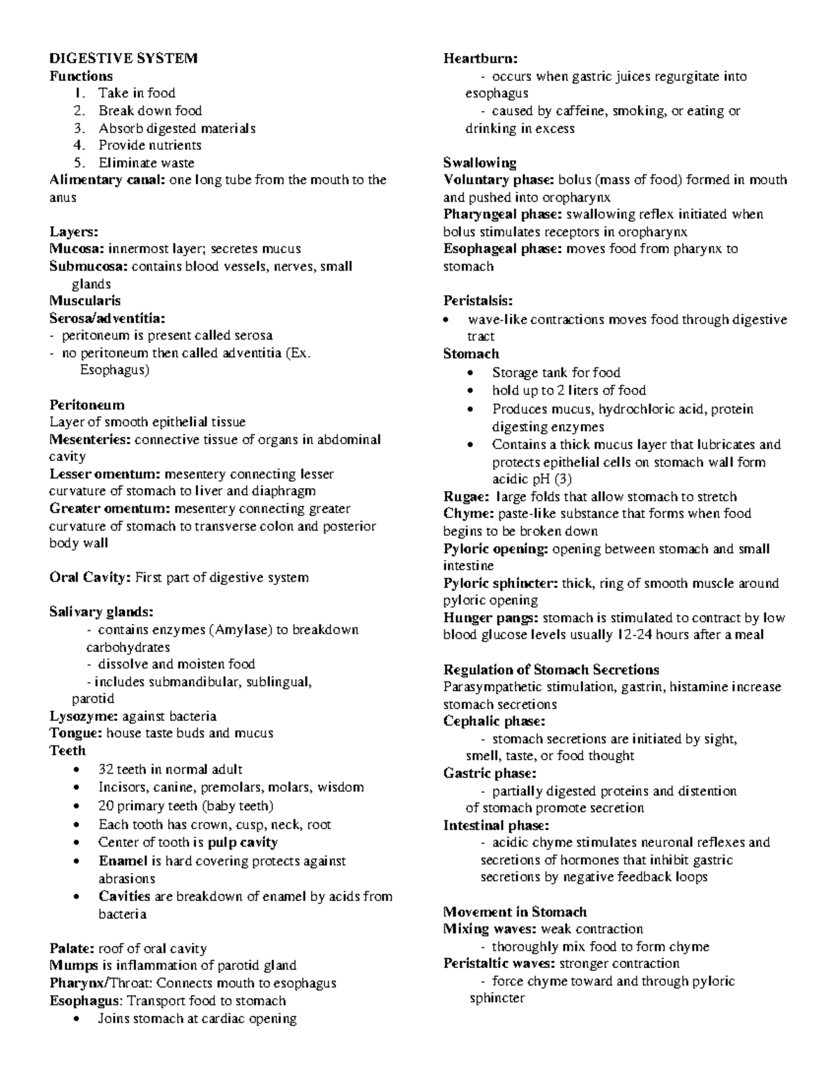 Digestive P3 - Lecture - DIGESTIVE SYSTEM Functions 1. Take in food 2 ...