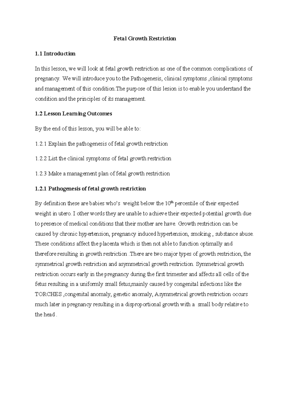Fetal Growth Restriction - We will introduce you to the Pathogenesis ...