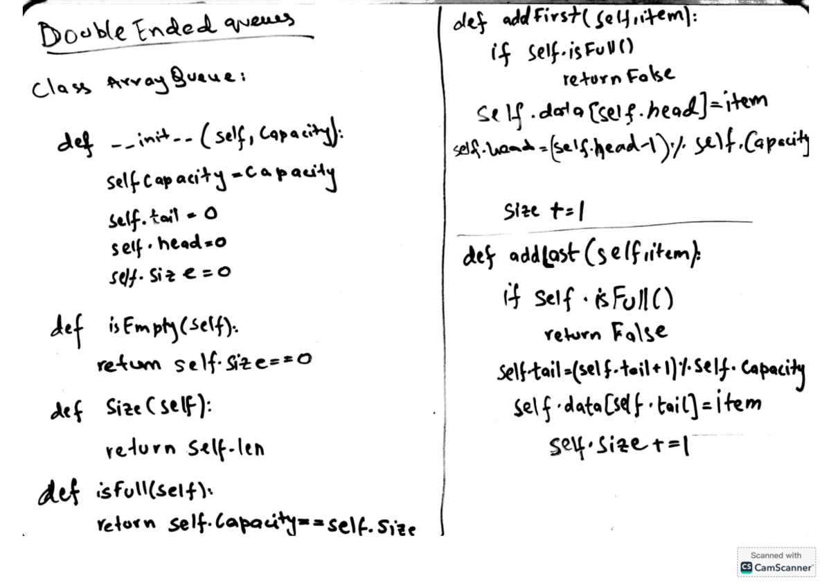 Double ended queue implementation - Double Ended queues def add First( Selfistem): if Class ...