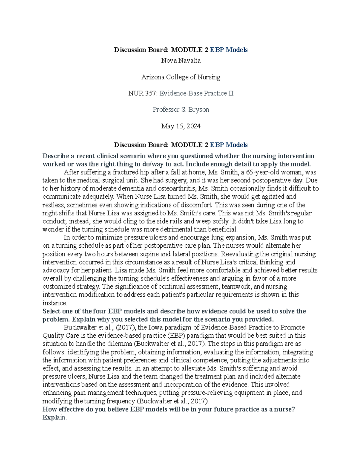 Discussion Board 2 EBP Module - Discussion Board: MODULE 2 EBP Models ...