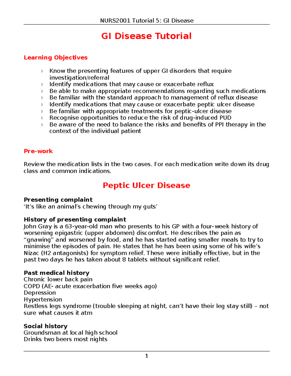 Tutorial 5 Worksheet (2024) - GI Disease Tutorial Learning Objectives › Know the presenting ...