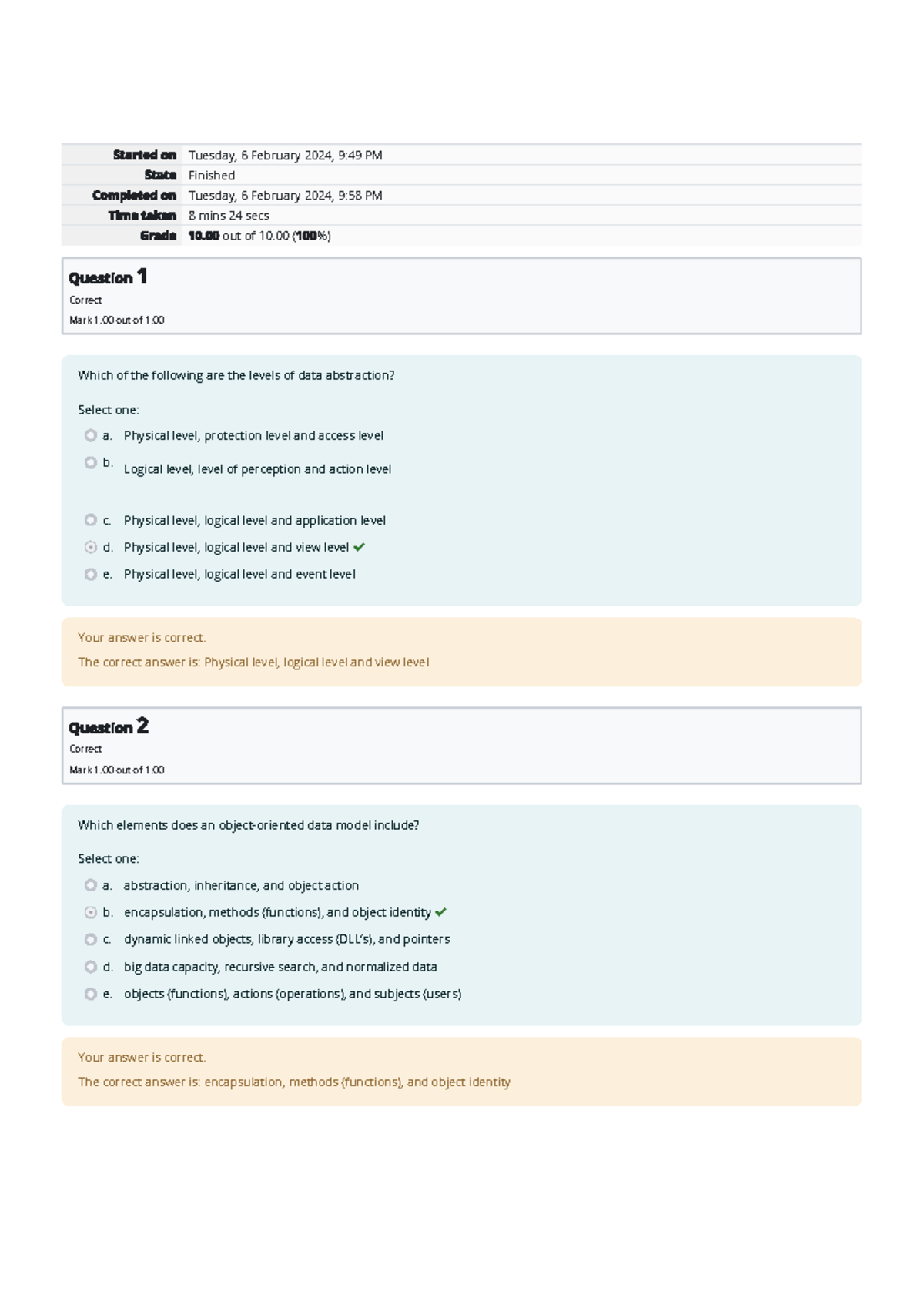 Self-Quiz Unit 1 Attempt review Home - Tuesday, 6 February 2024, 9:49 ...
