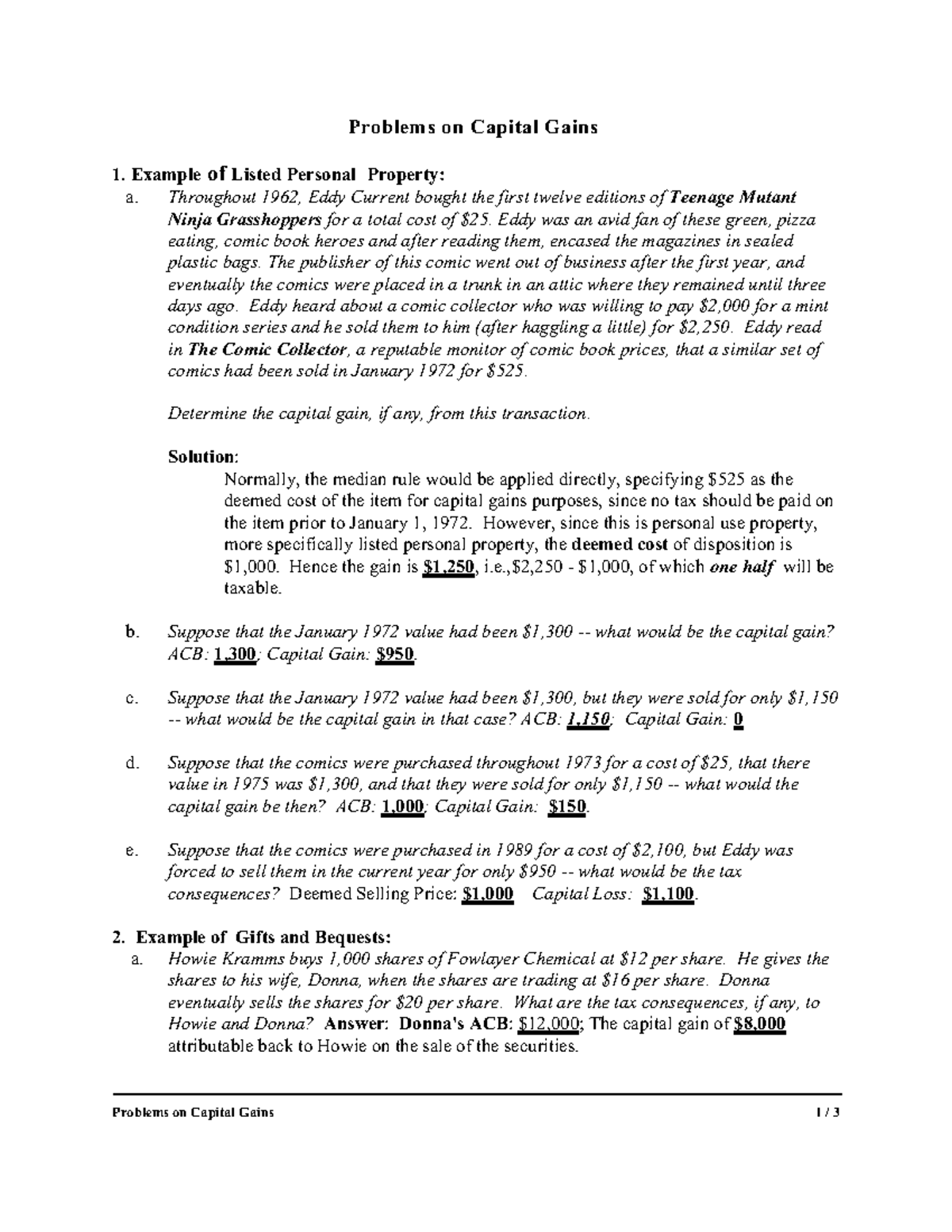 Capital Gains lecture notes and restrictions - Problems on Capital ...
