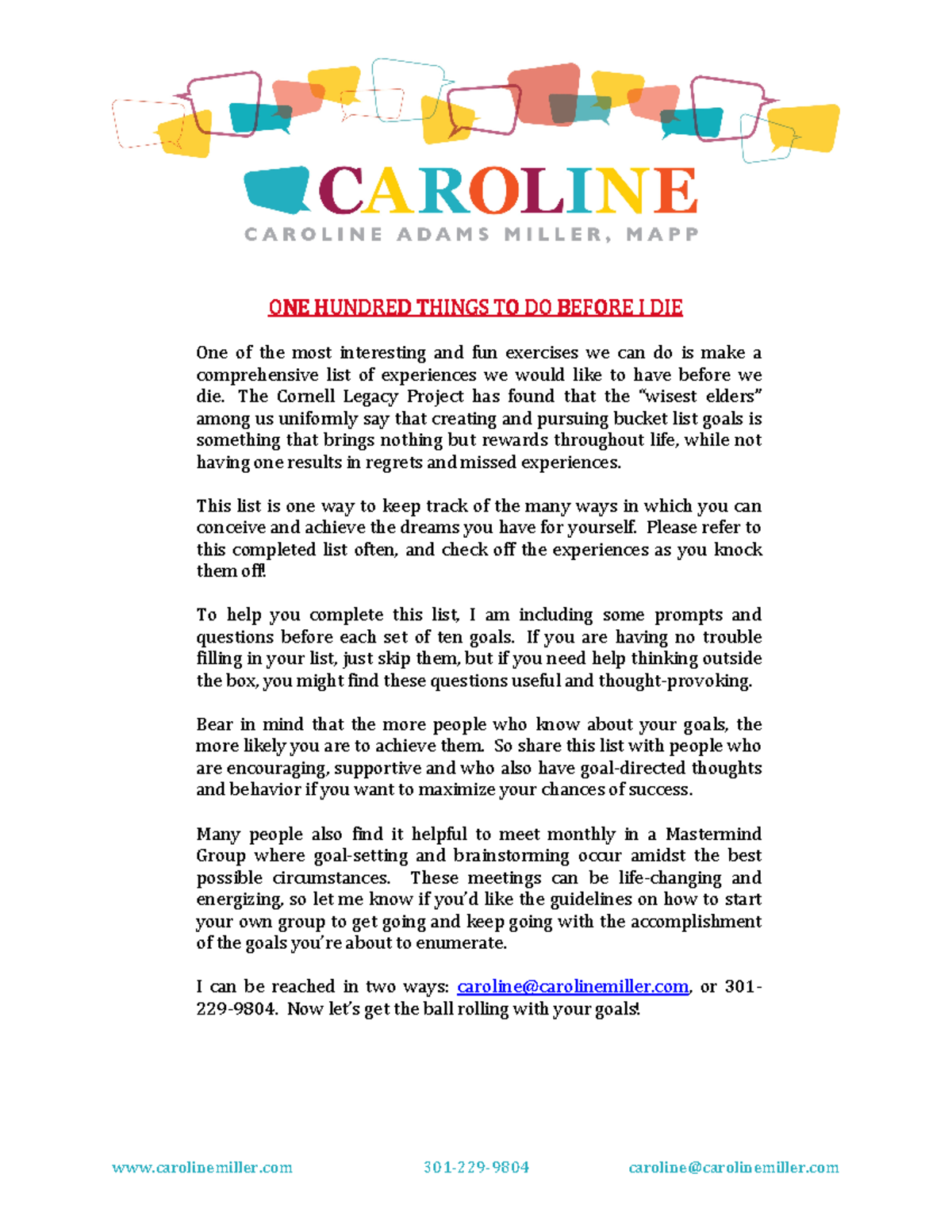 One Hundred Things form - ONE HUNDRED THINGS TO DO BEFORE I DIEONE ...