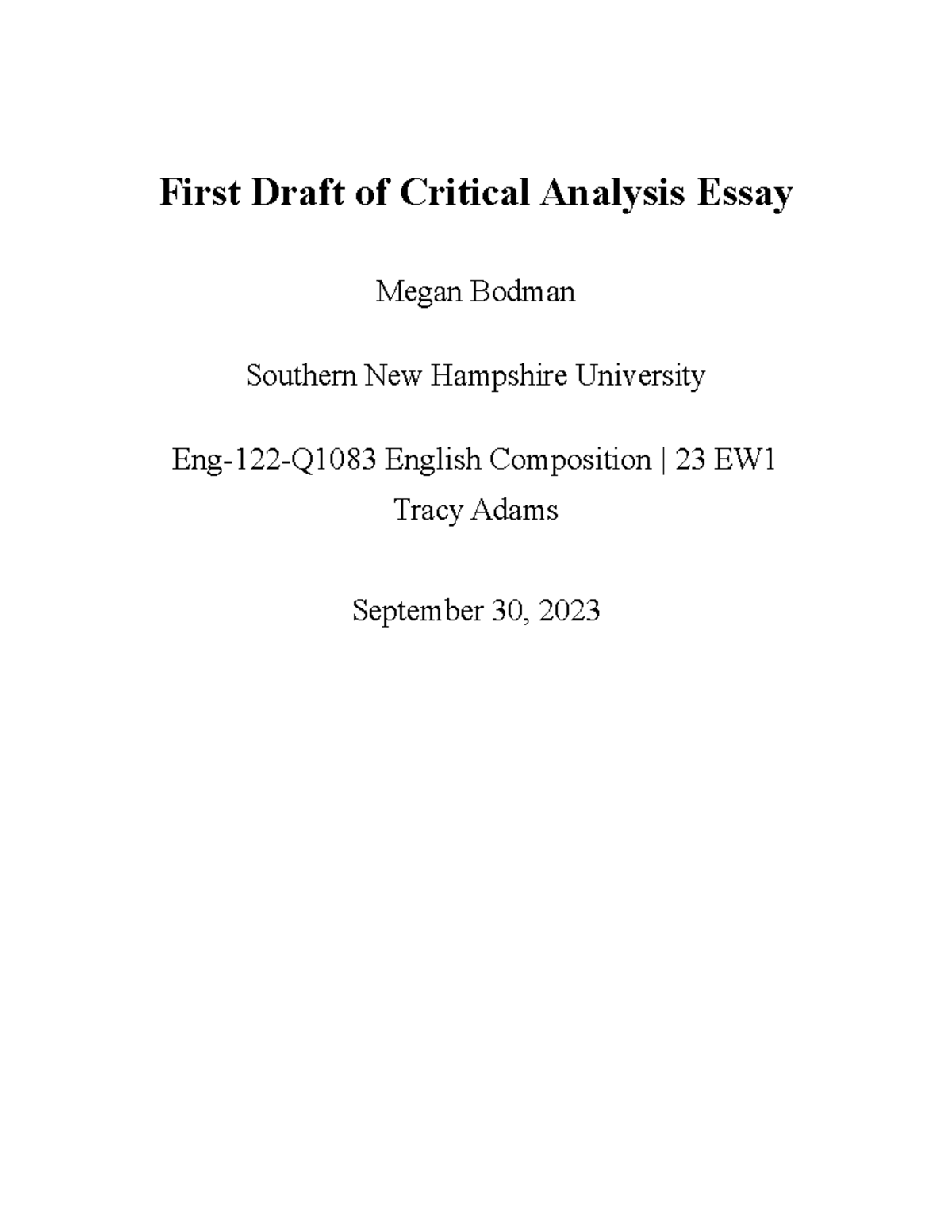 5-2 First Draft of Critical Analysis Essay - First Draft of Critical ...