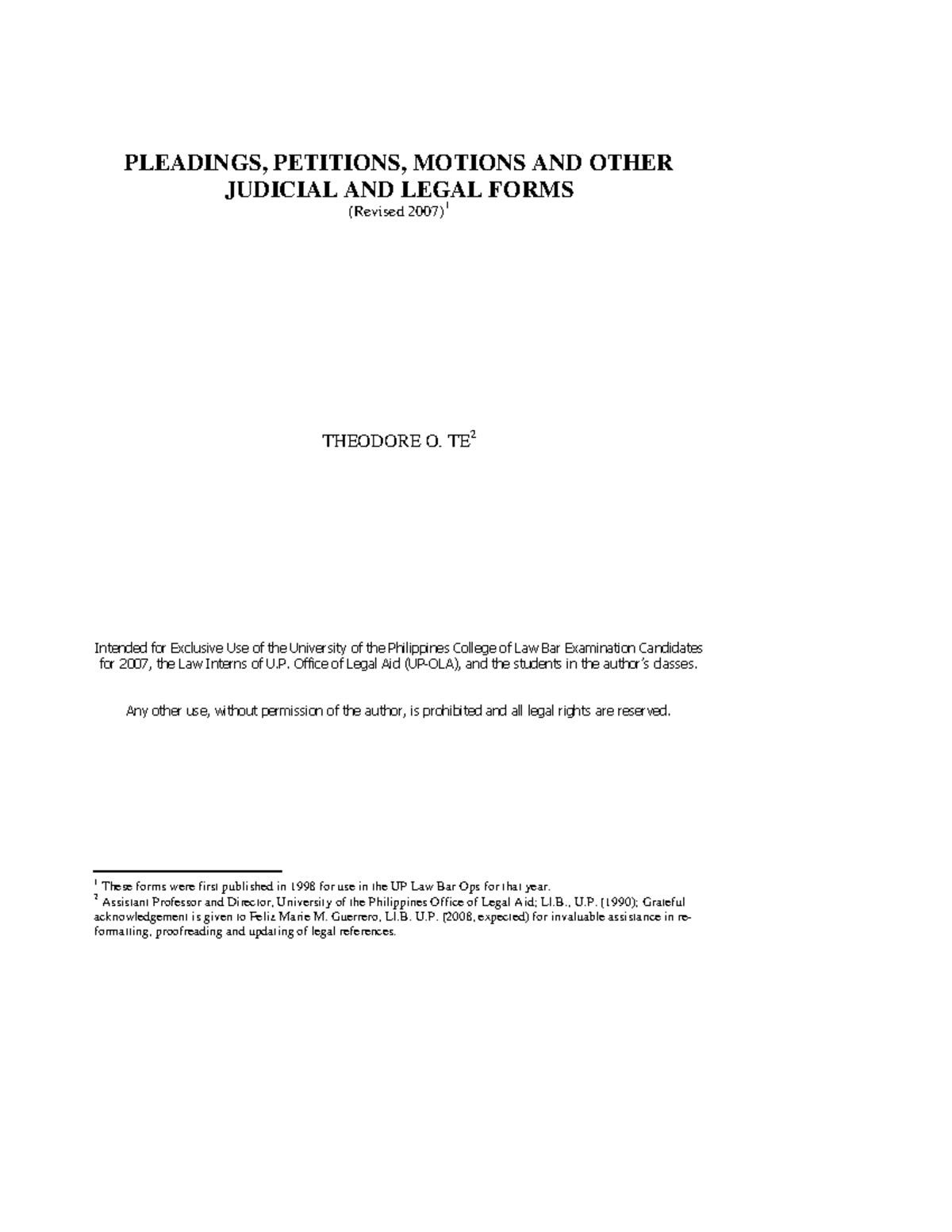 Pleading and Motions - PLEADINGS, PETITIONS, MOTIONS AND OTHER JUDICIAL ...