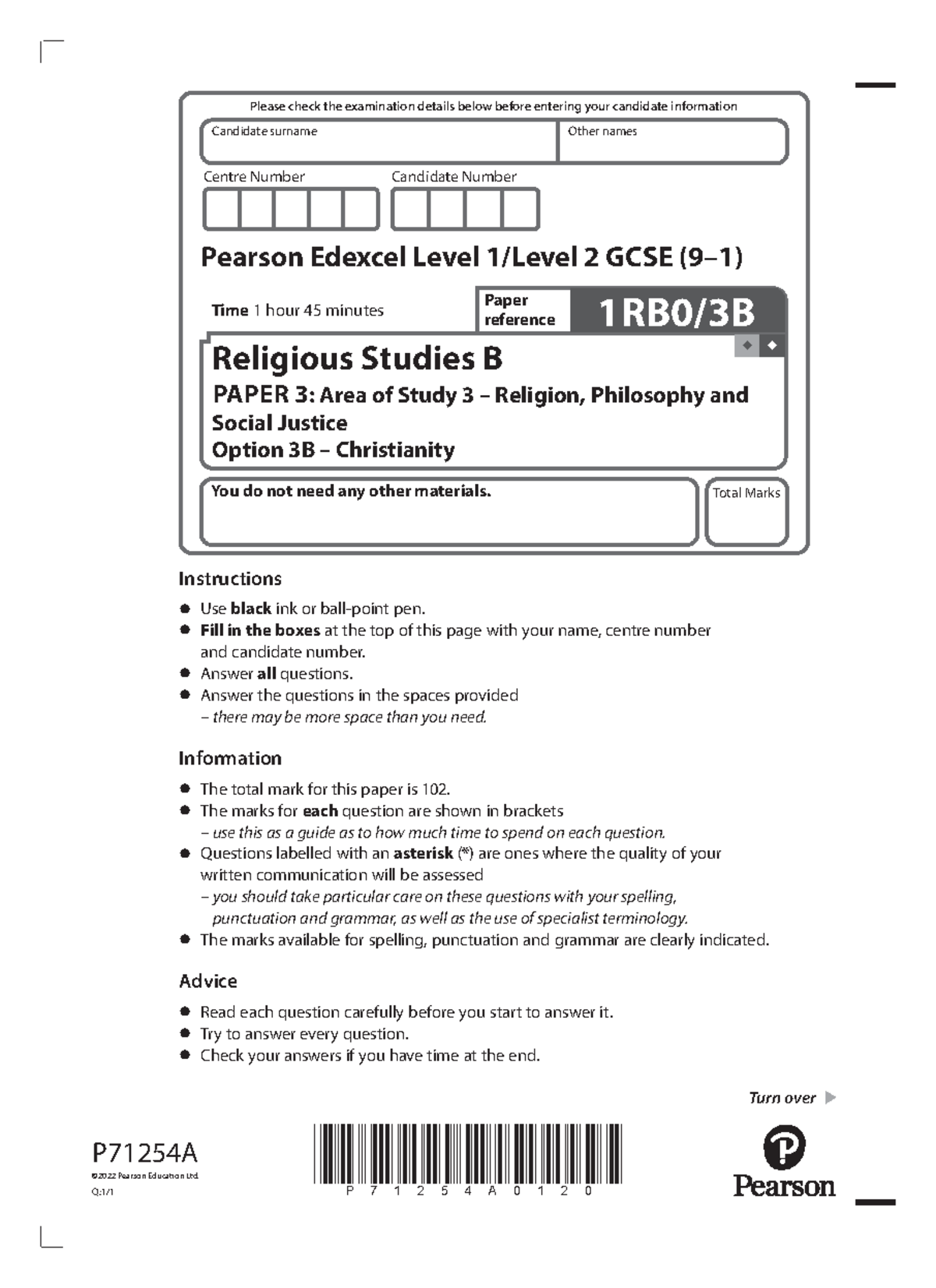 Religious Studies B PAPER 3: Area of Study 3 – Religion, Philosophy and ...