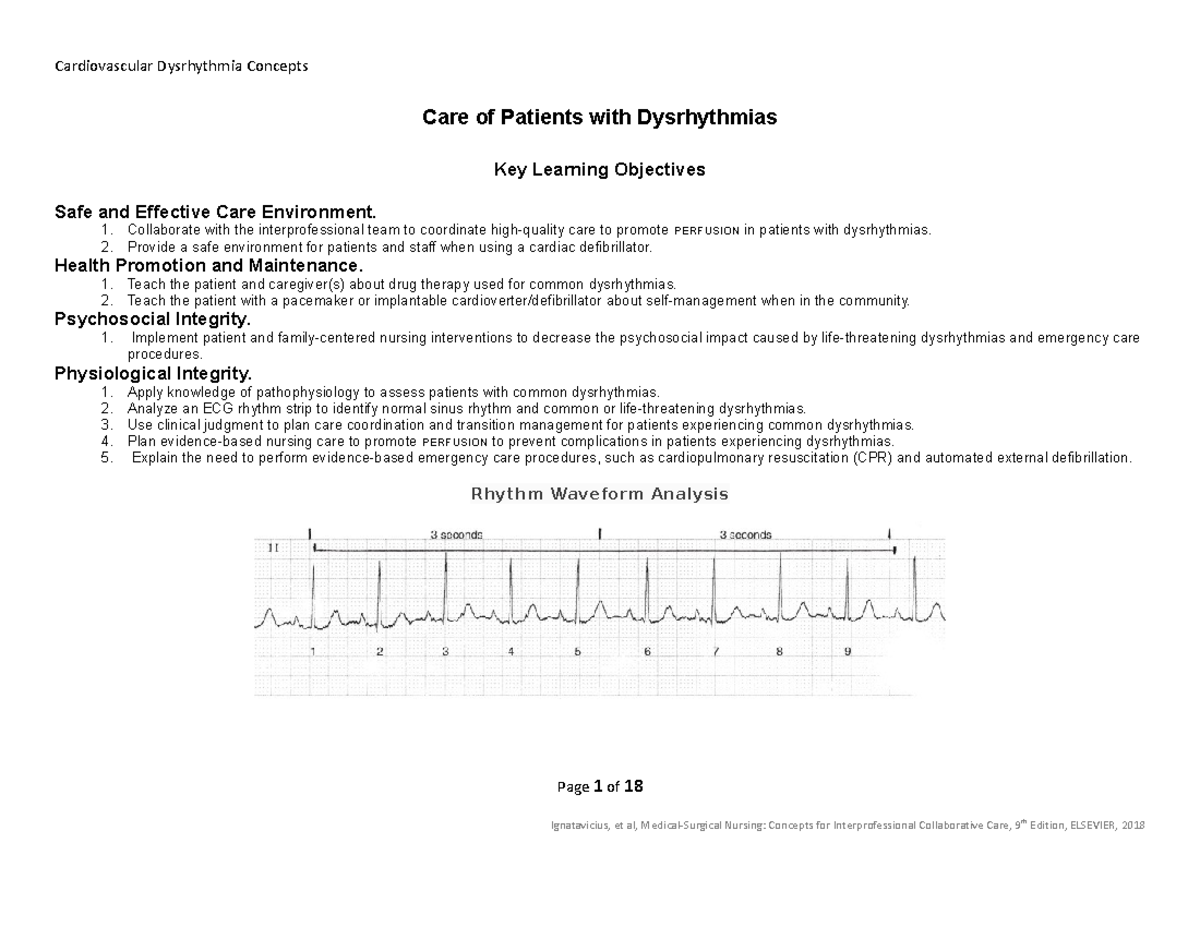 Cardiac Dysrhythmia Care Concepts - Care of Patients with Dysrhythmias ...