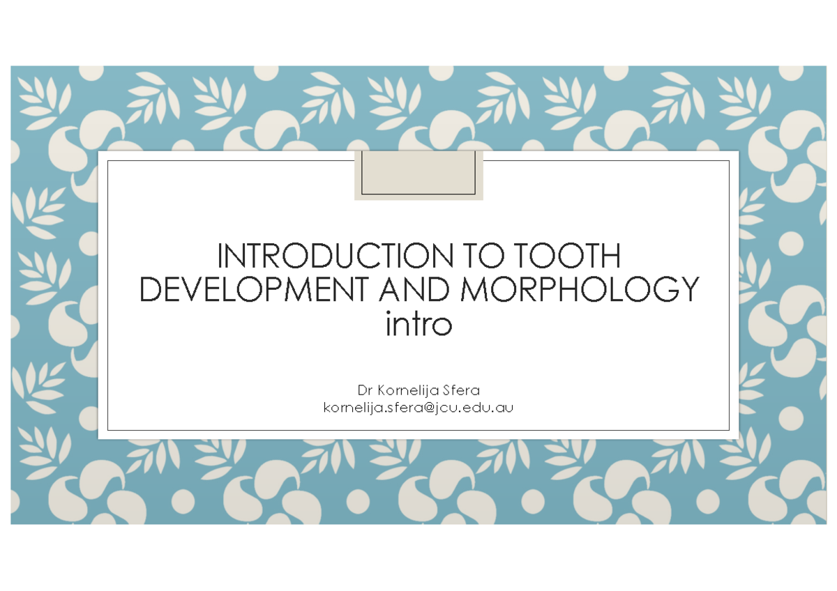 2022 Introduction to Tooth Development and Morphology Intro ...