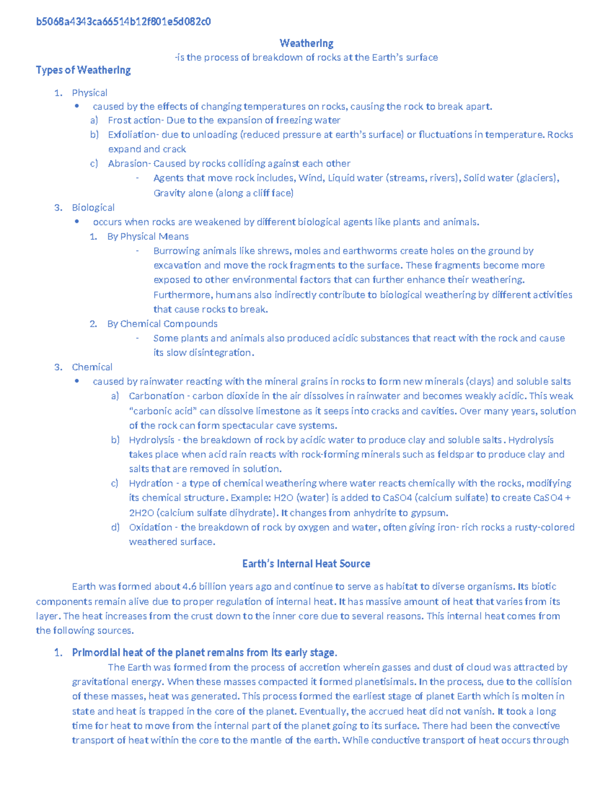 Earth-Science-Q2 - Weathering -is the process of breakdown of rocks at ...