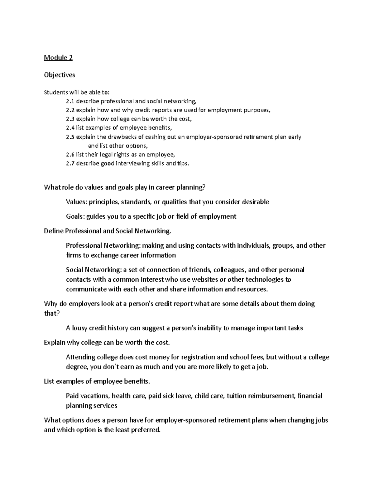 2.2 Module 2-1 - Notes and Quiz - Module 2 Objectives Students will be ...
