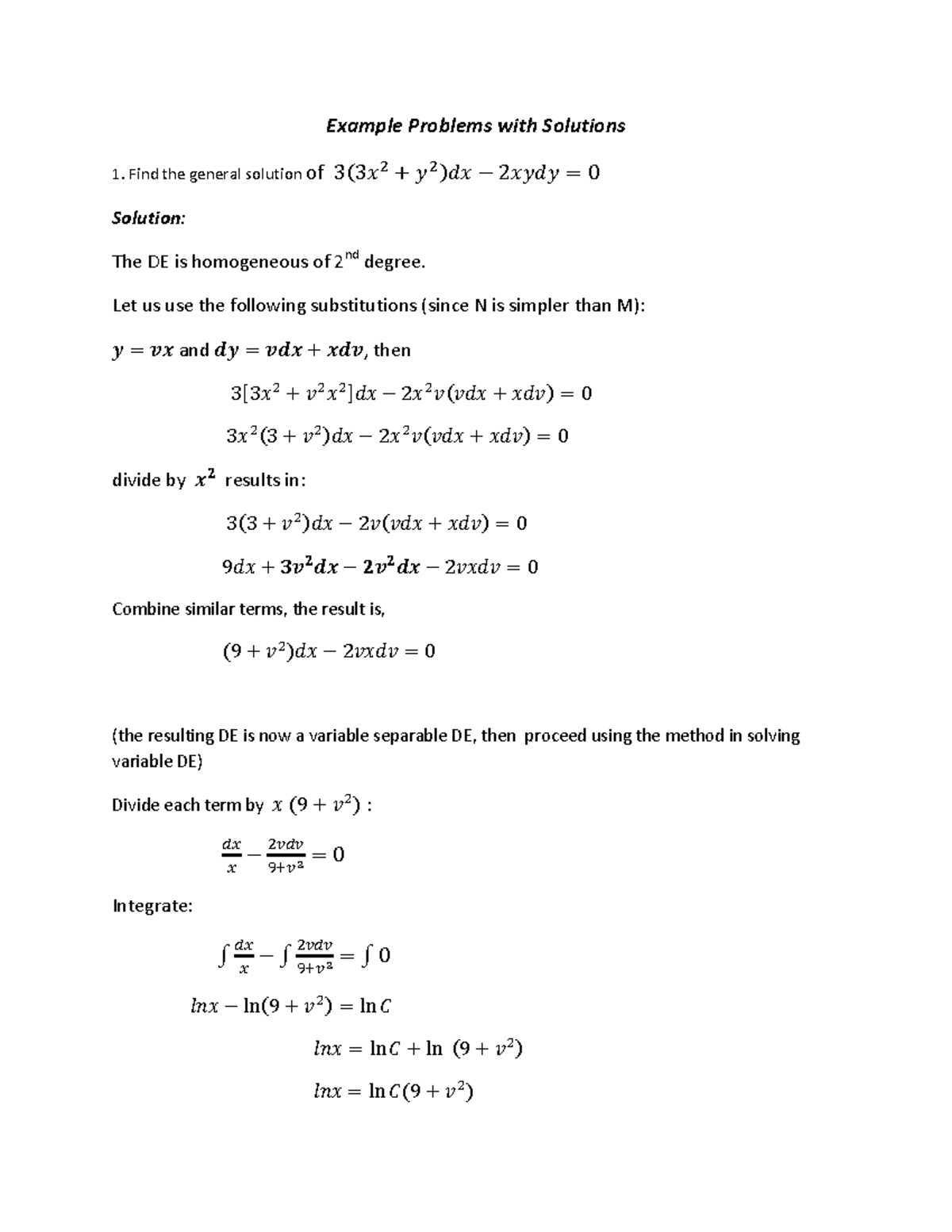 2 2 Example Problems with Solutions - Find the general solution of ...