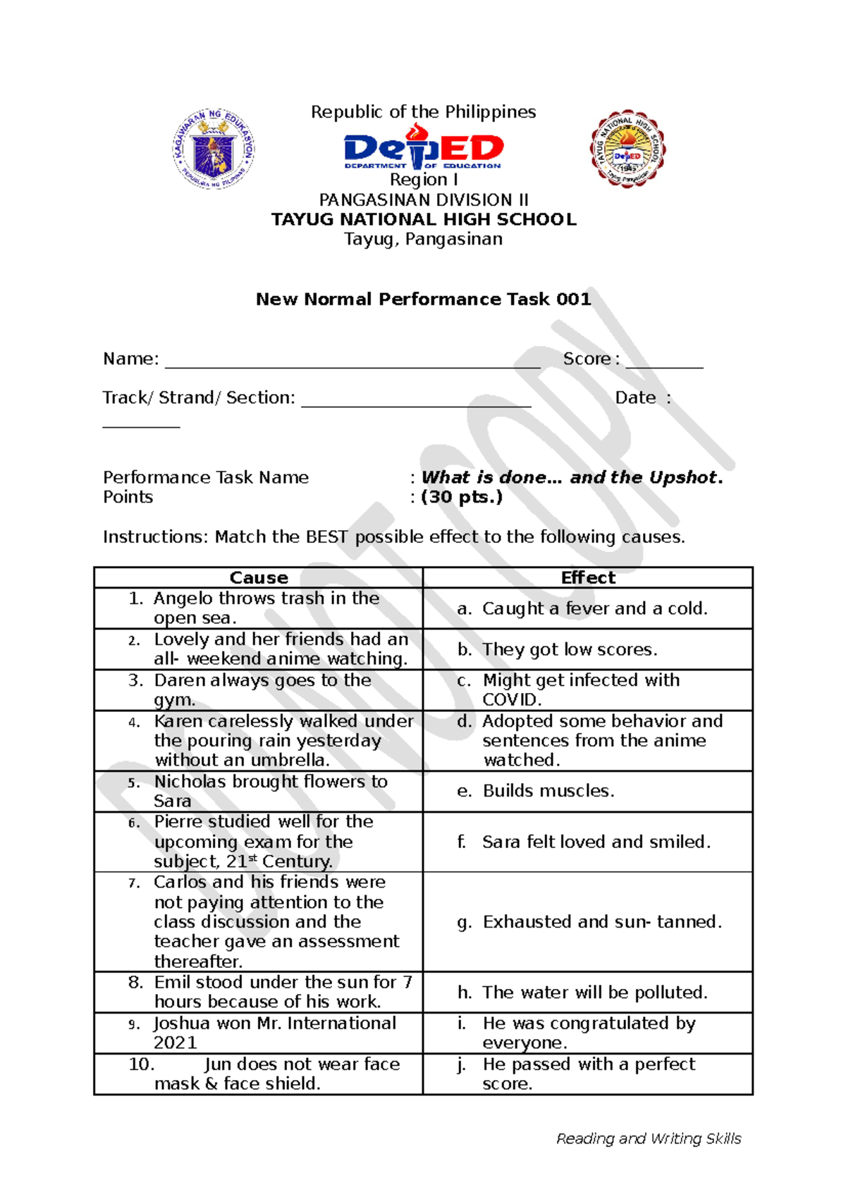 New Normal Performance Task 001 - Republic of the Philippines Region I ...
