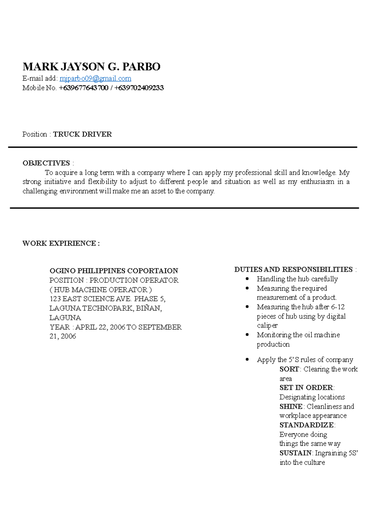 MARK Jayson G 2 - MARK JAYSON G. PARBO E-mail add: mjparbo09@gmail ...