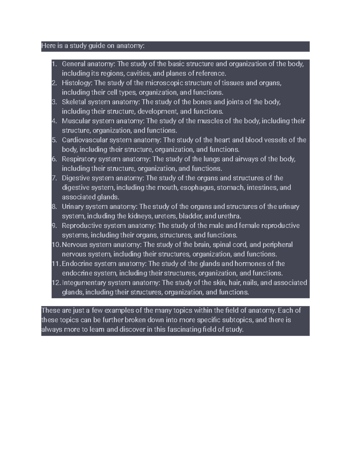 Here is a study guide on anatomy - Here is a study guide on anatomy ...