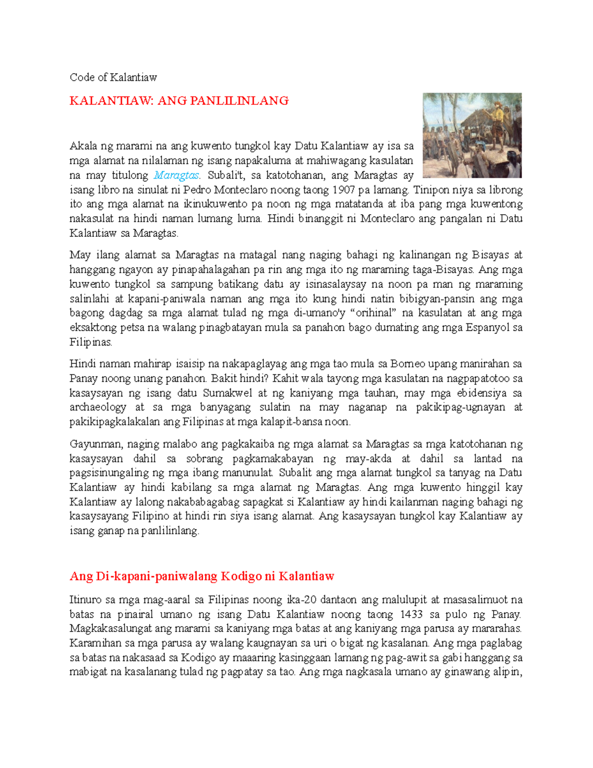 Code of Kalantiaw - Code of Kalantiaw KALANTIAW: ANG PANLILINLANG Akala ...