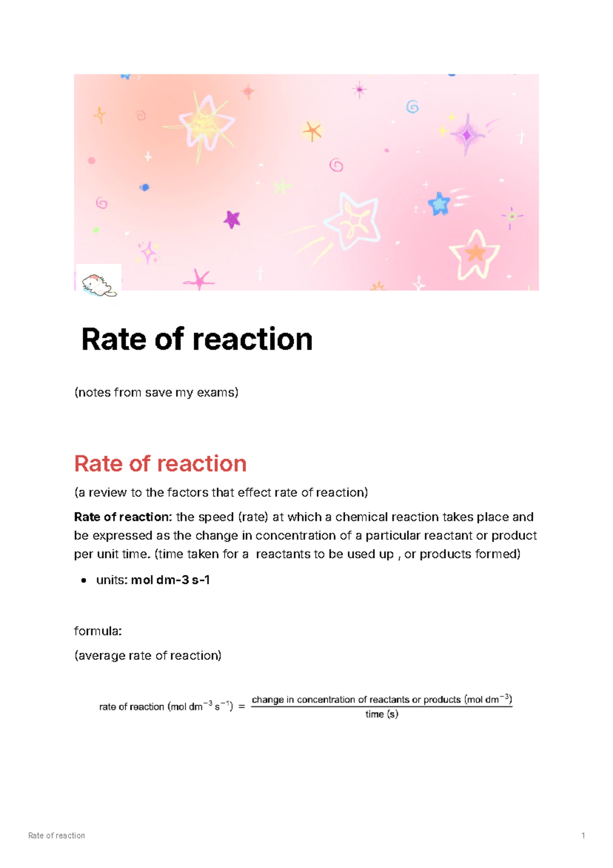 Chemistry notes for week 2 - Rate of reaction (notes from save my exams ...