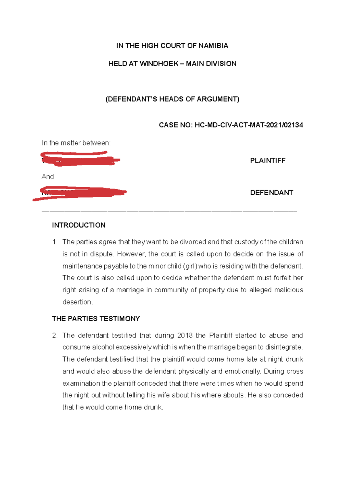 LAMA sample heads of arguments - IN THE HIGH COURT OF NAMIBIA HELD AT ...