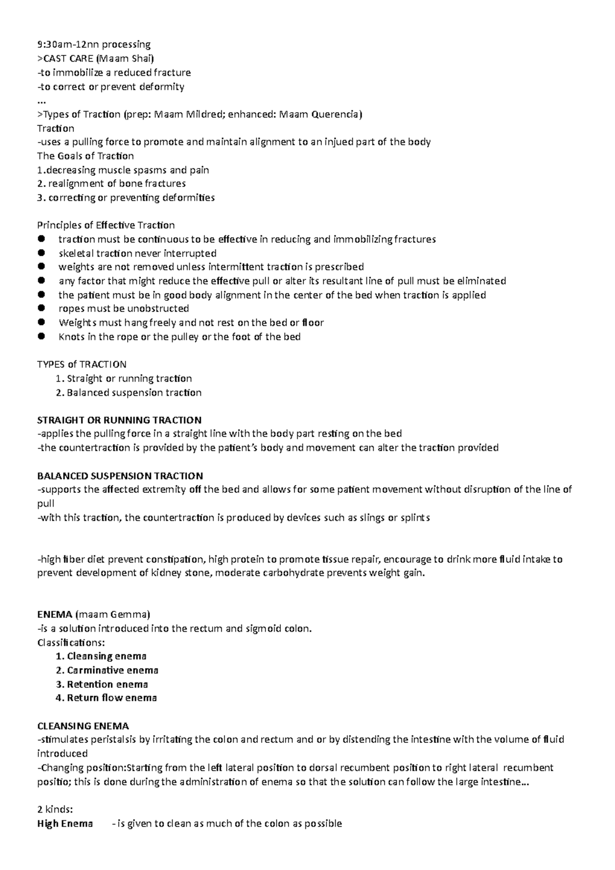 116 RLE Procedures Week 1-1 - 9:30am-12nn processing CAST CARE (Maam ...