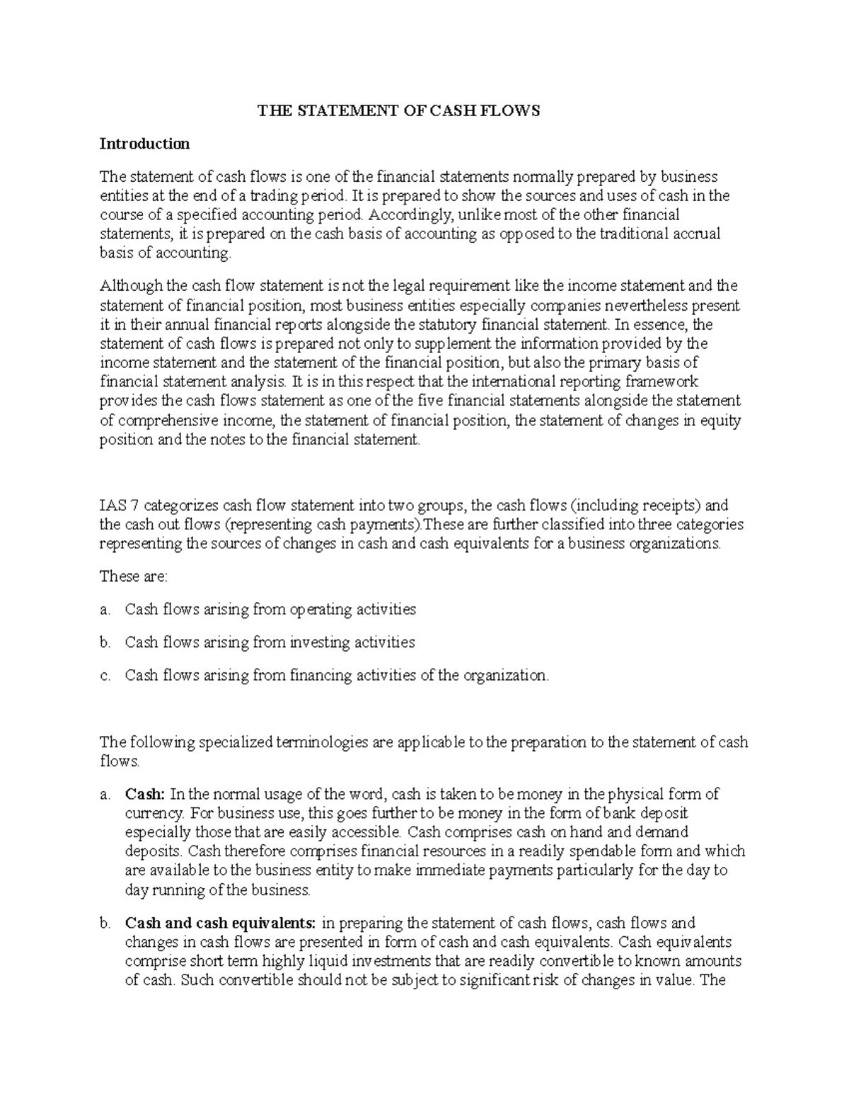 THE CASH FLOW Statement - THE STATEMENT OF CASH FLOWS Introduction The ...