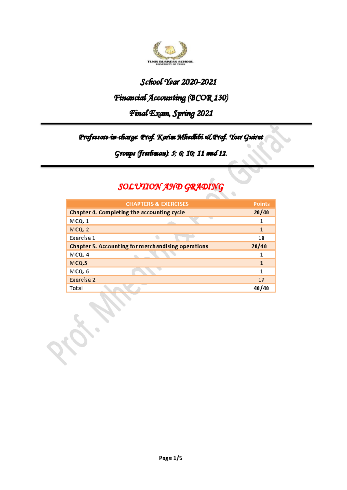 Final Exam FA 2021-Solution Mhedhbi - School Year 2020- 2021 Financial ...