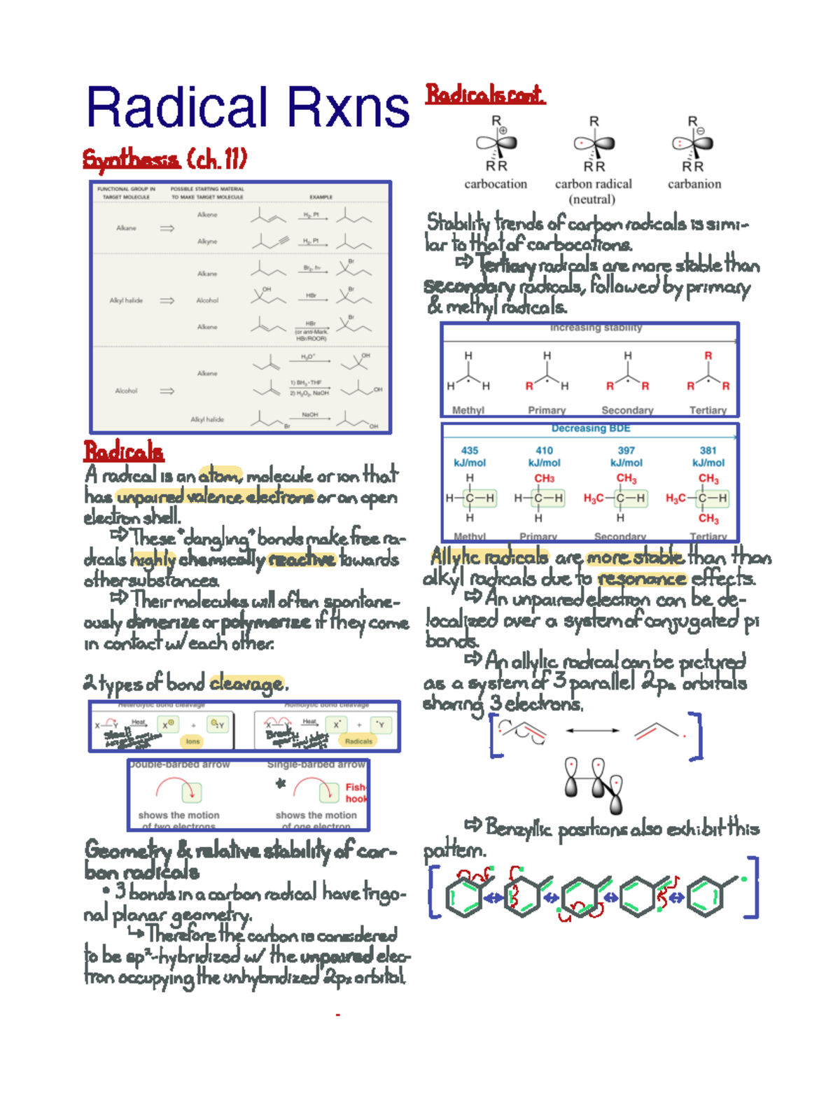 Radical reactions - Radical Rxns Radicalscont Synthesis ch - Studocu