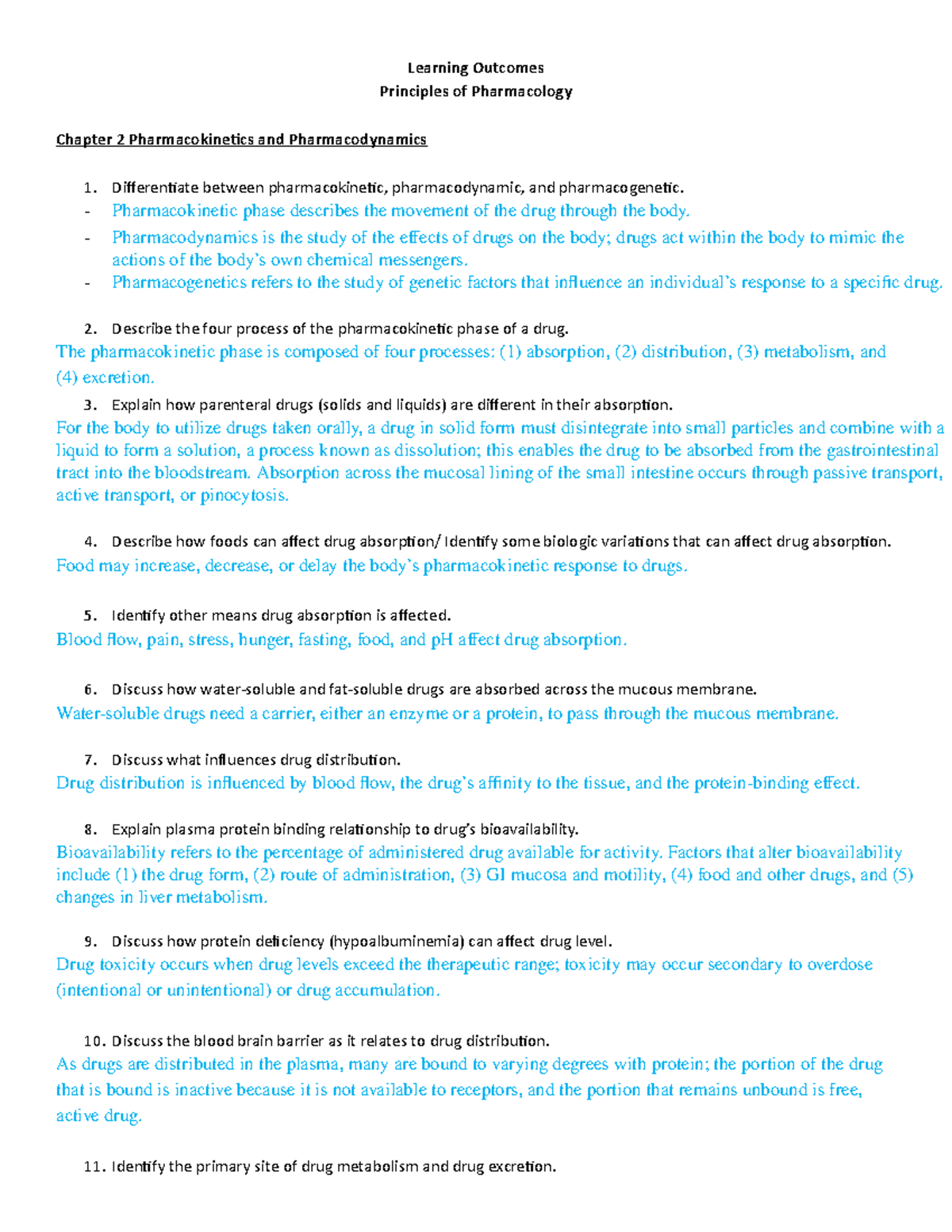 Principles of Pharmacology - Learning Outcomes Principles of ...