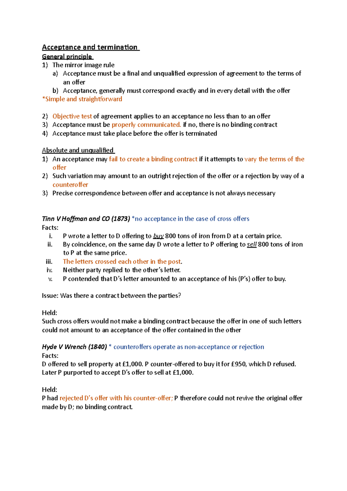 Acceptance and termination - Acceptance and termination General ...