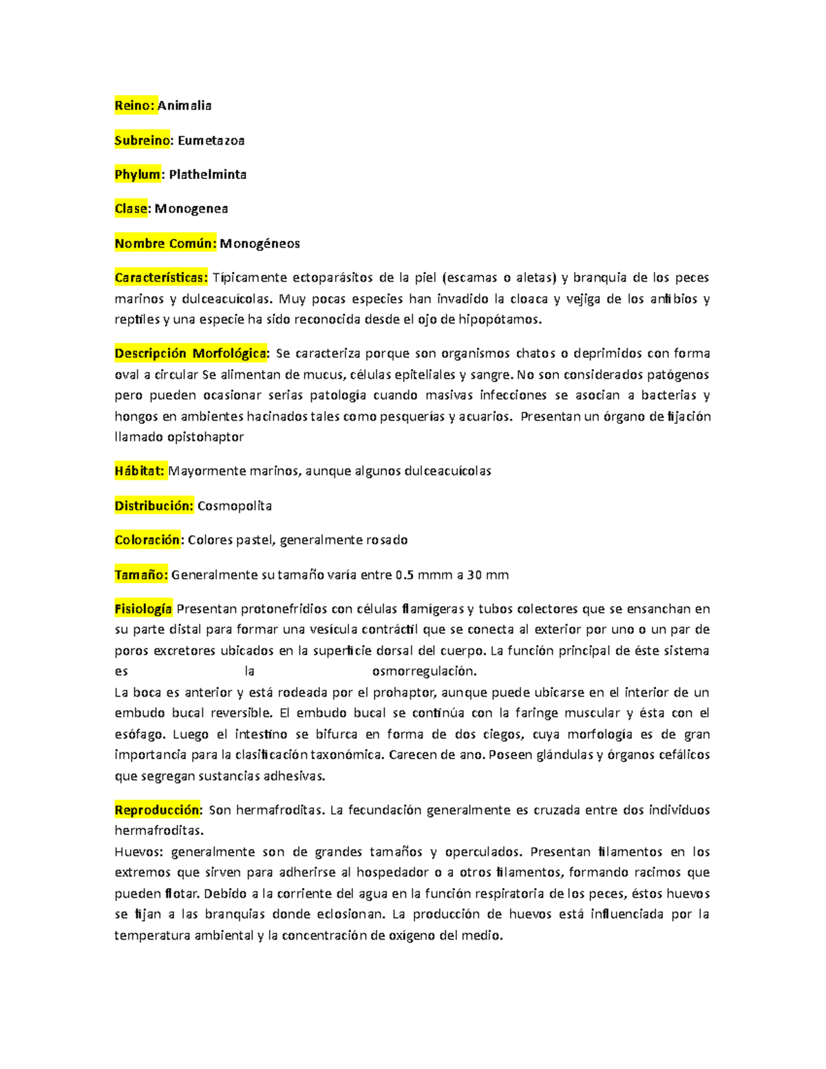 Clase Monogenea - Descripción de toda la biología de dicho espécimen ...