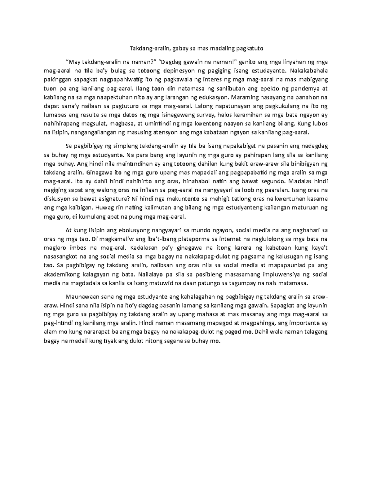 Editorial assignment - for completion - Takdang-aralin, gabay sa mas ...