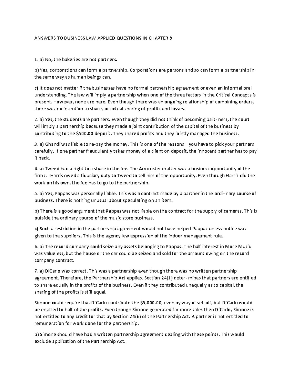 Business LAW Applied Questions CH 9 - ANSWERS TO BUSINESS LAW APPLIED ...