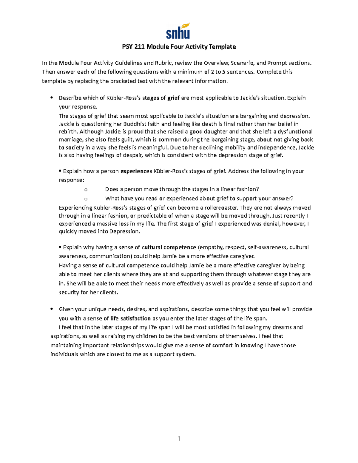 PSY 211 Module Four Activity Template - Then answer each of the ...