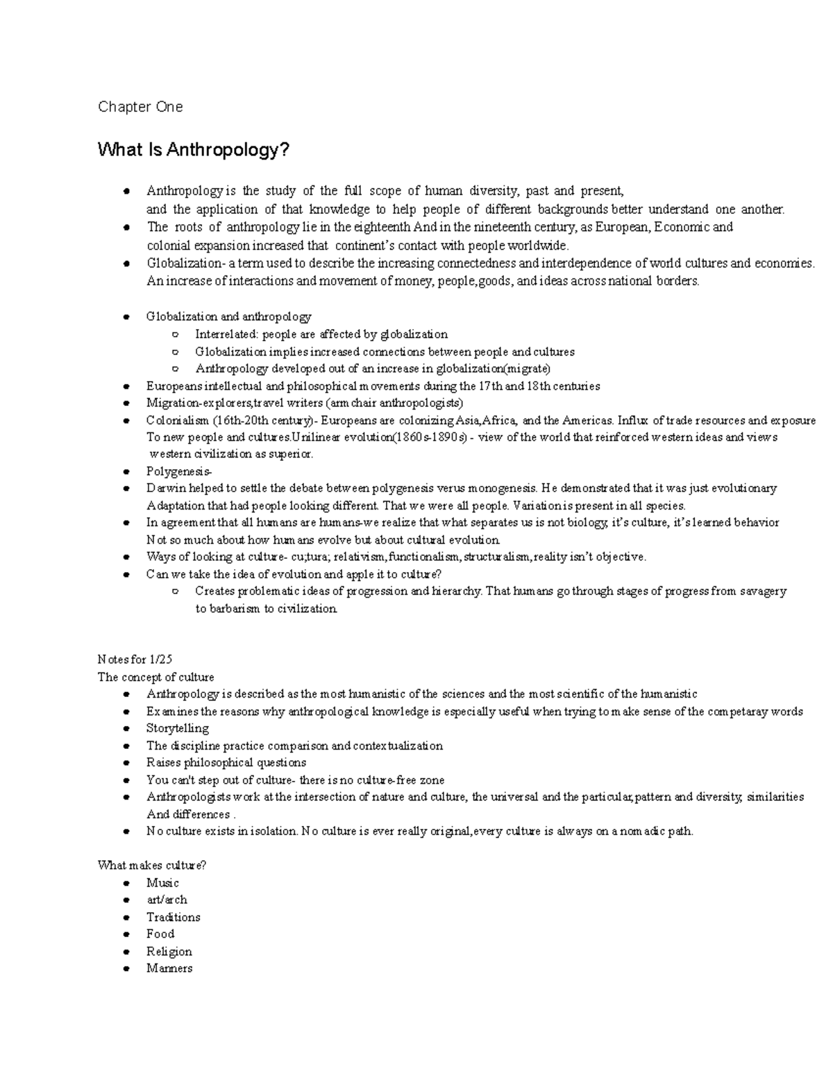 Notes for ap - Chapter One What Is Anthropology? Anthropology is the ...