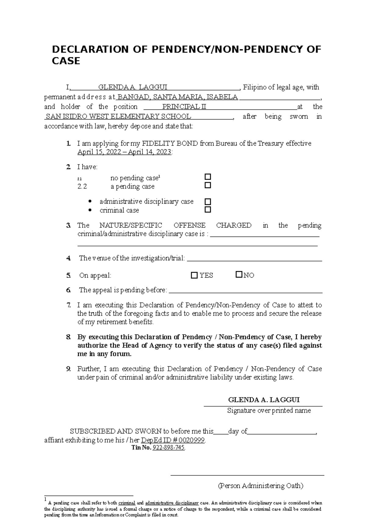 Declaration-of-Pendency - DECLARATION OF PENDENCY/NON-PENDENCY OF CASE ...