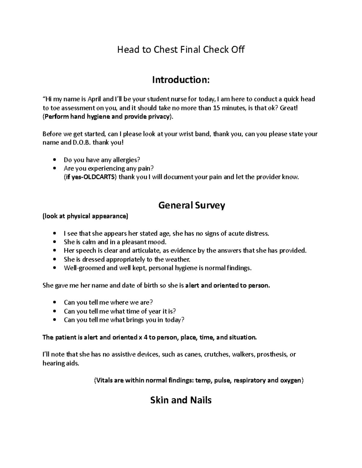 Head to Chest Final Check Off - Head to Chest Final Check Off ...