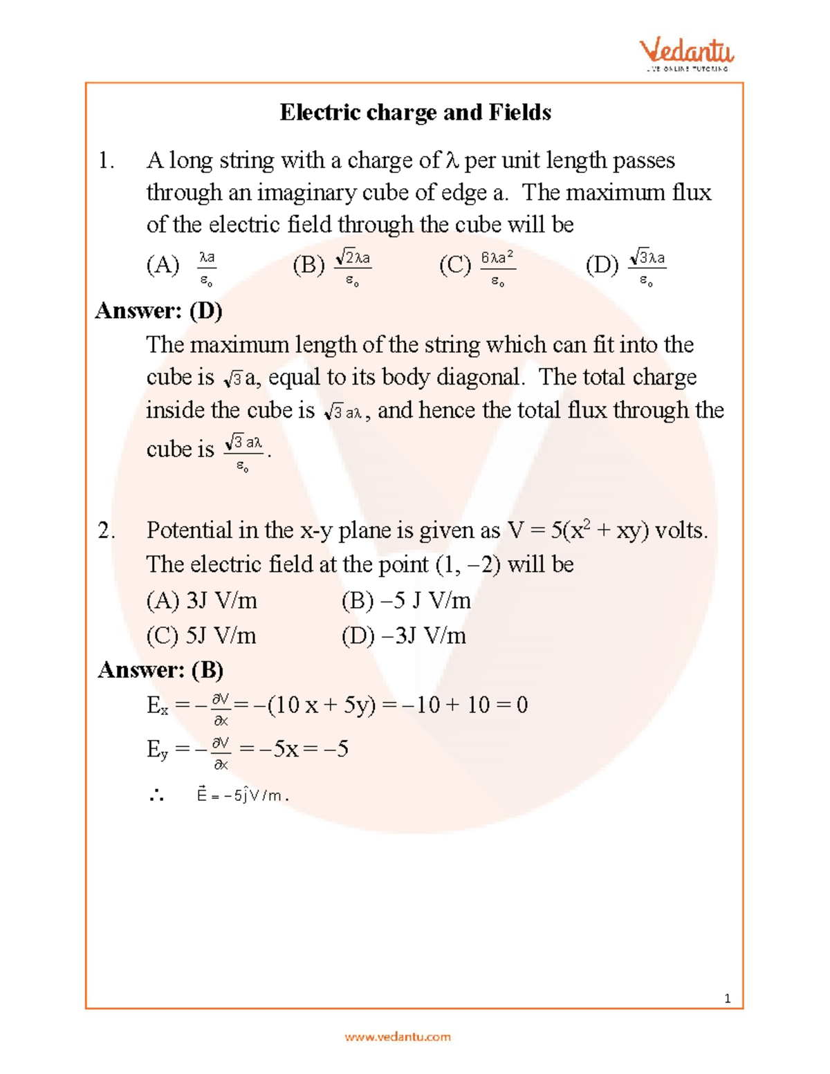 Electric Charge and Fields NEET Questions - Electric charge and Fields ...