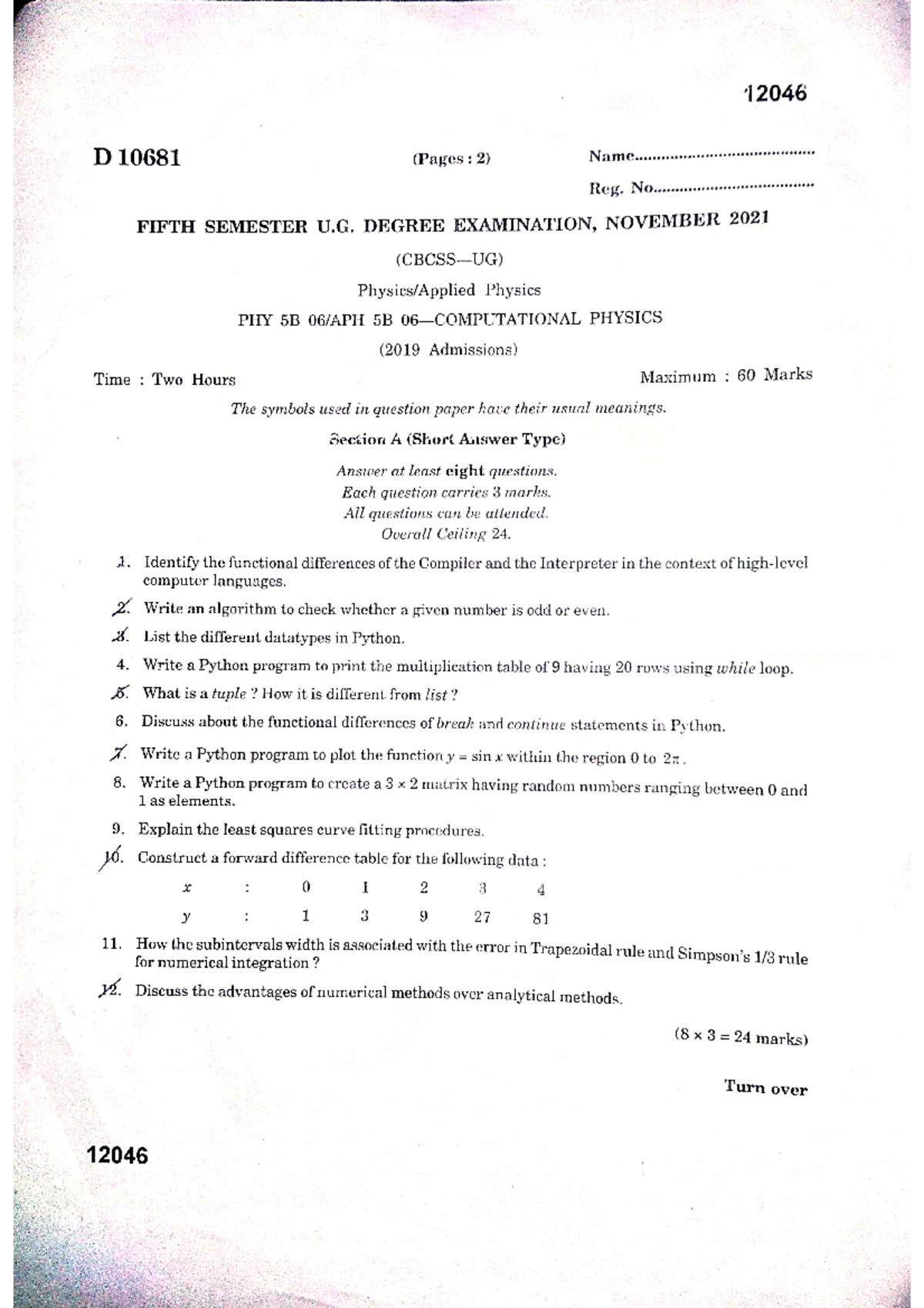 5th semester computational physics question paper - Studocu