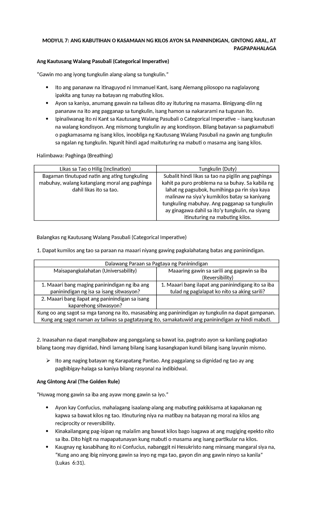 Modyul 7 (Handouts) - MODYUL 7: ANG KABUTIHAN O KASAMAAN NG KILOS AYON ...