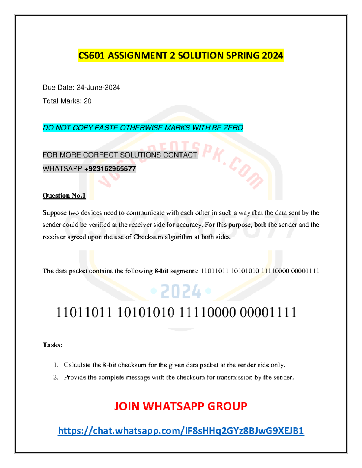 Cs601 Assignment 2 Solution Spring 2024 Join Whatsapp Group Cs601 Assignment 2 Solution Spring
