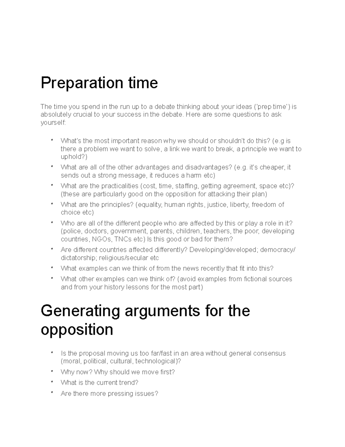 Debate Issues - Preparation time The time you spend in the run up to a ...