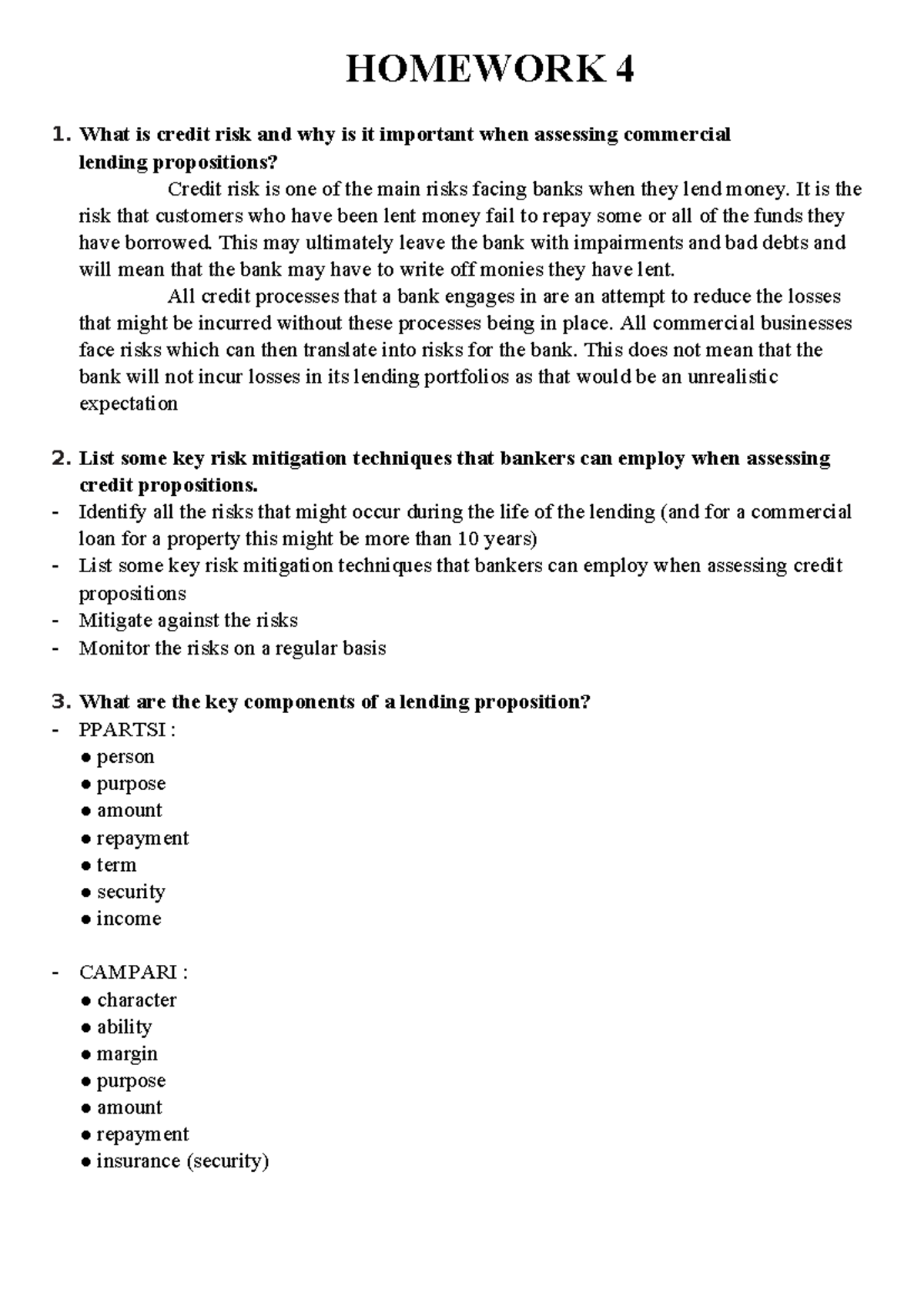 Homework 4 - bank lending - linh - HOMEWORK 4 1. What is credit risk and why is it important ...