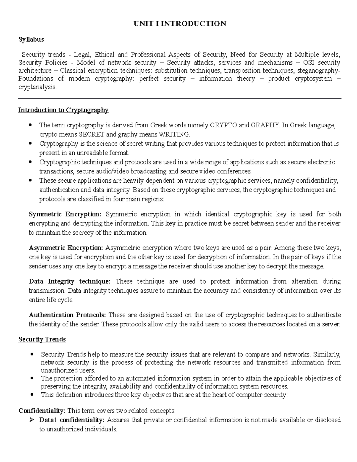 Cns Notes Cs8792 Unit I Introduction Syllabus Security Trends Legal Ethical And