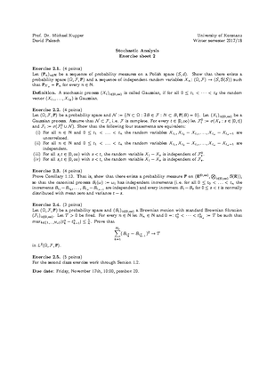 Stochastic Analysis Exercise sheet 1 - Prof. Dr. Michael Kupper ...