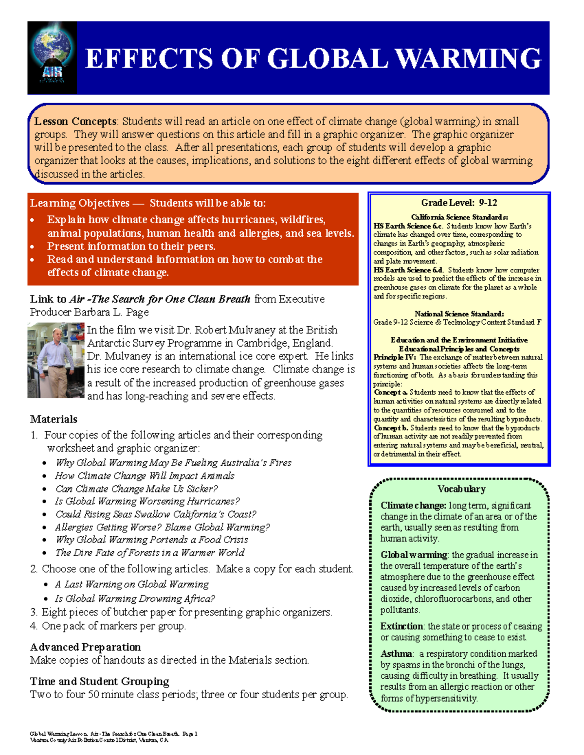 Effects Of Global Warming Lesson Plan - EFFECTS OF GLOBAL WARMING ...