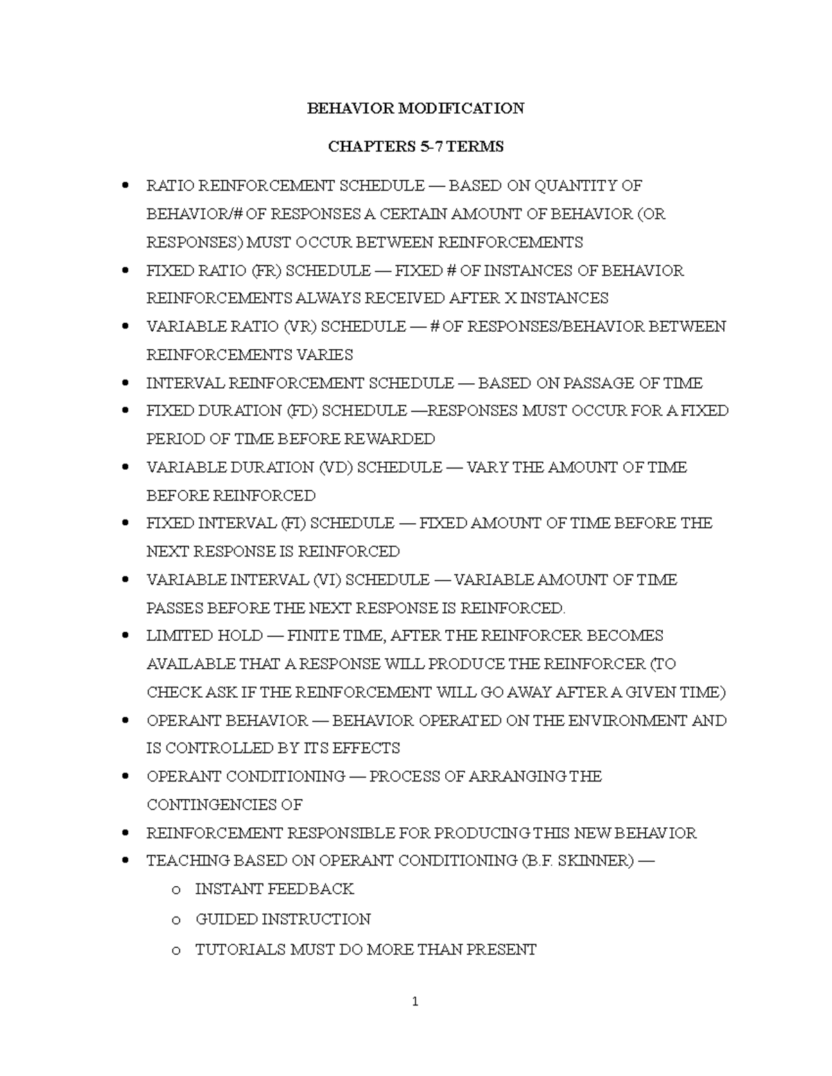 Behavior Mod-Study Guide CH5-7 - BEHAVIOR MODIFICATION CHAPTERS 5-7 ...