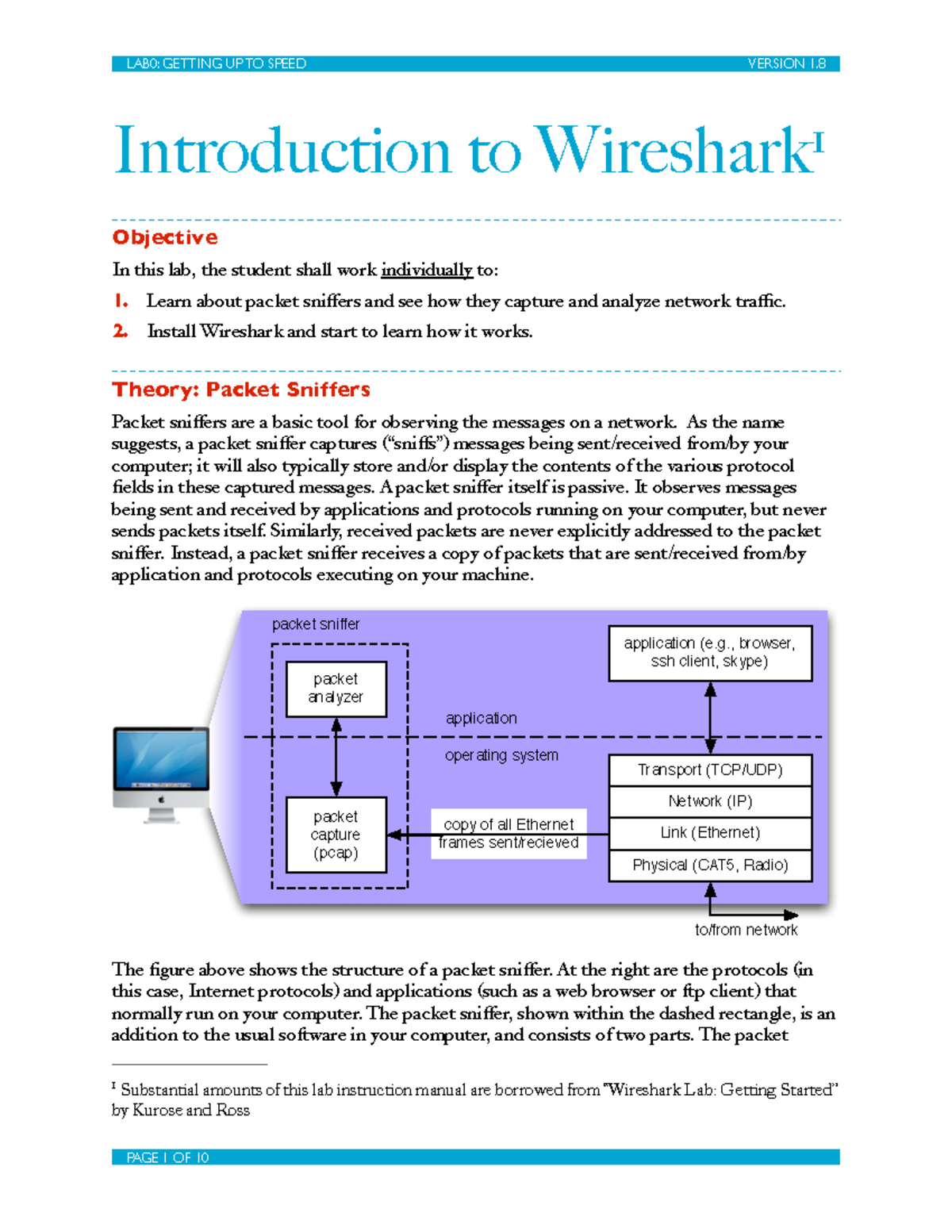 Lab0 - Introduction to Wireshark 1 Objective In this lab, the student shall work individually to ...